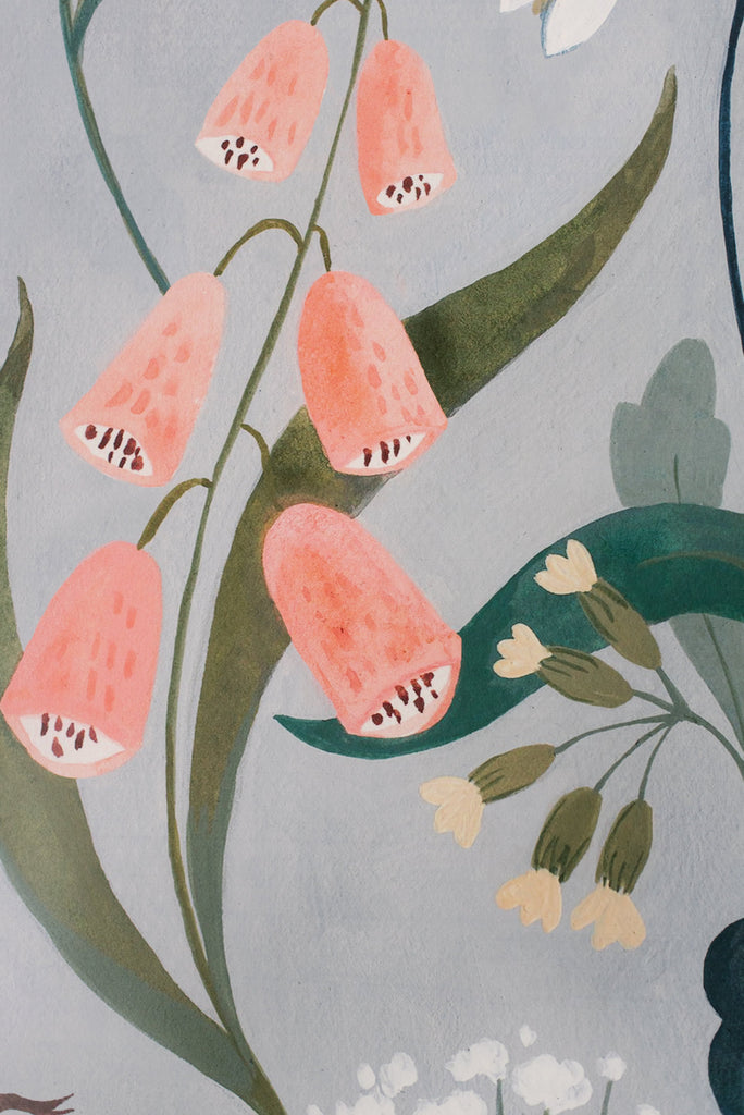 Vintage Wildflower Mural | Dreamy Florals in Pink, Blue and White – Anewall